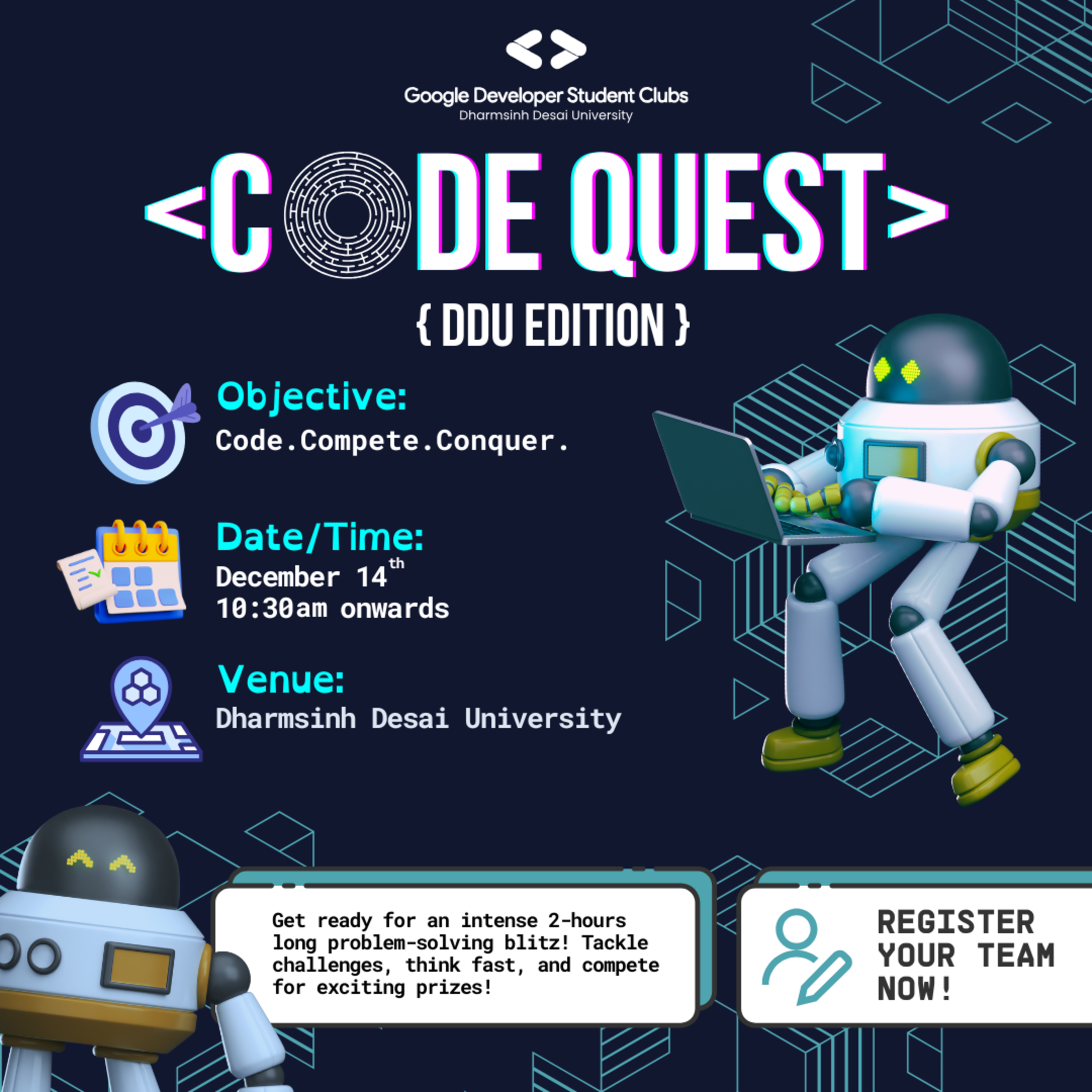 See CodeQuest ICPC : DDU Edition at Google Developer Groups GDG on Campus Dharmsinh Desai ...